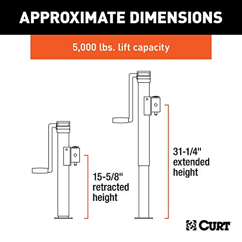 CURT 28358 Weld-On Pipe-Mount Swivel Trailer Jack, 5,000 lbs. 15-1/2 Inches Vertical Travel, black