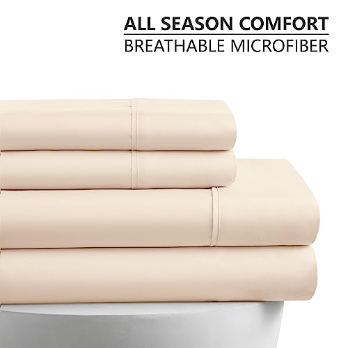 American Home Collection Deluxe 4 Piece Bed Sheets Set Deep Pocket Extra Soft Microfiber Wrinkle Free Sheets Easy Care (Queen, Ivory)