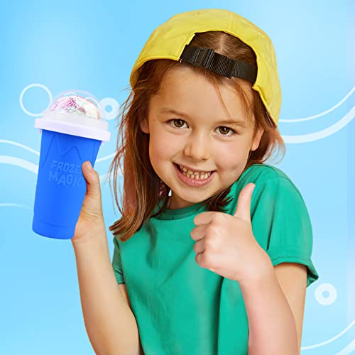 DIY Slushy Maker Cup Double Layers Silica Cup, Smoothie Pinch Ice Cup, Frozen Magic Squeeze Cup, Cooling Maker Cup,Freeze Mug Milkshake Tools,Portable Squeeze Icy Cup (Blue)
