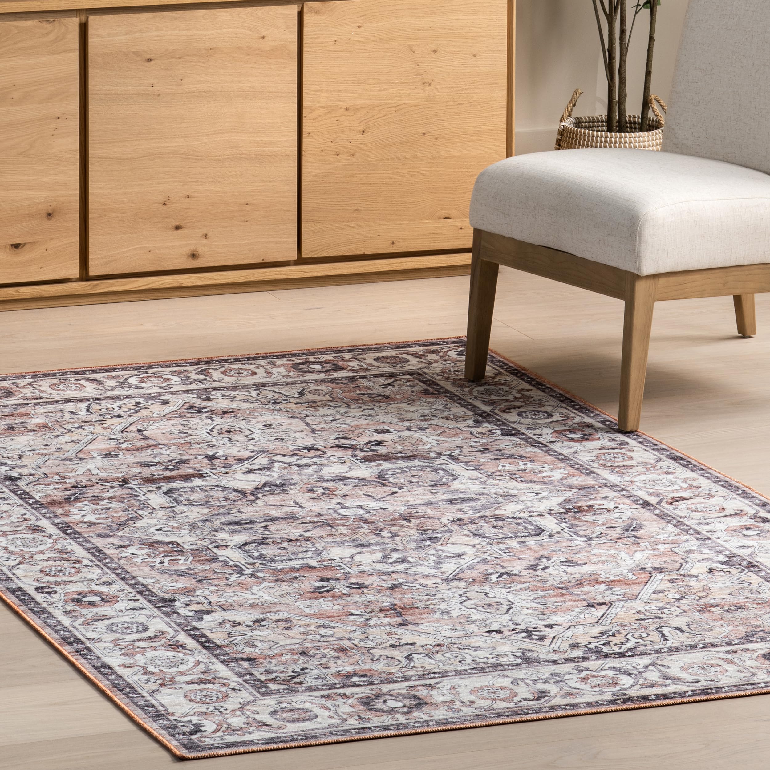 nuLOOM 4' x 6' SpinClean Machine Washable Stain-Resistant Area Rug Low Profile for Living Room, Bedroom, and Dining Room, Joslyn Blush