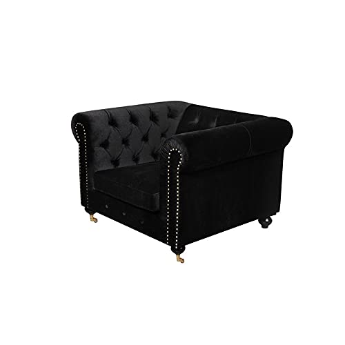 American Home Classic Claire 15" 1-Seat Traditional Velvet Sofa in Gold/Black