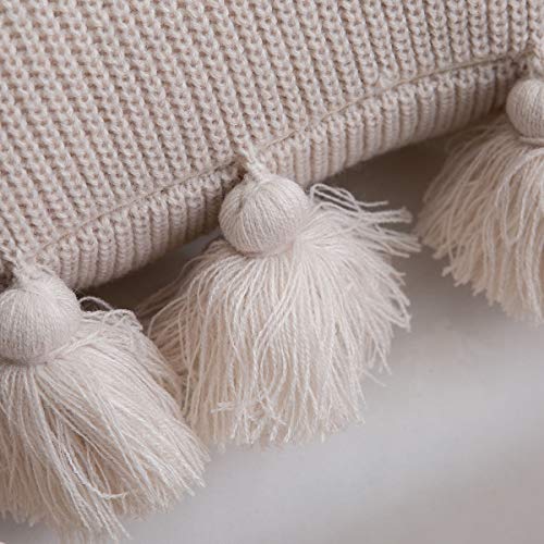 famibay Knitted Pillow Covers with Pompoms Tassel Boho Striped Cable Knit Throw Pillow Cases Decorative Pillow Cushion Cover Set for Home Sofa Couch Bed 18β x 18β Beige