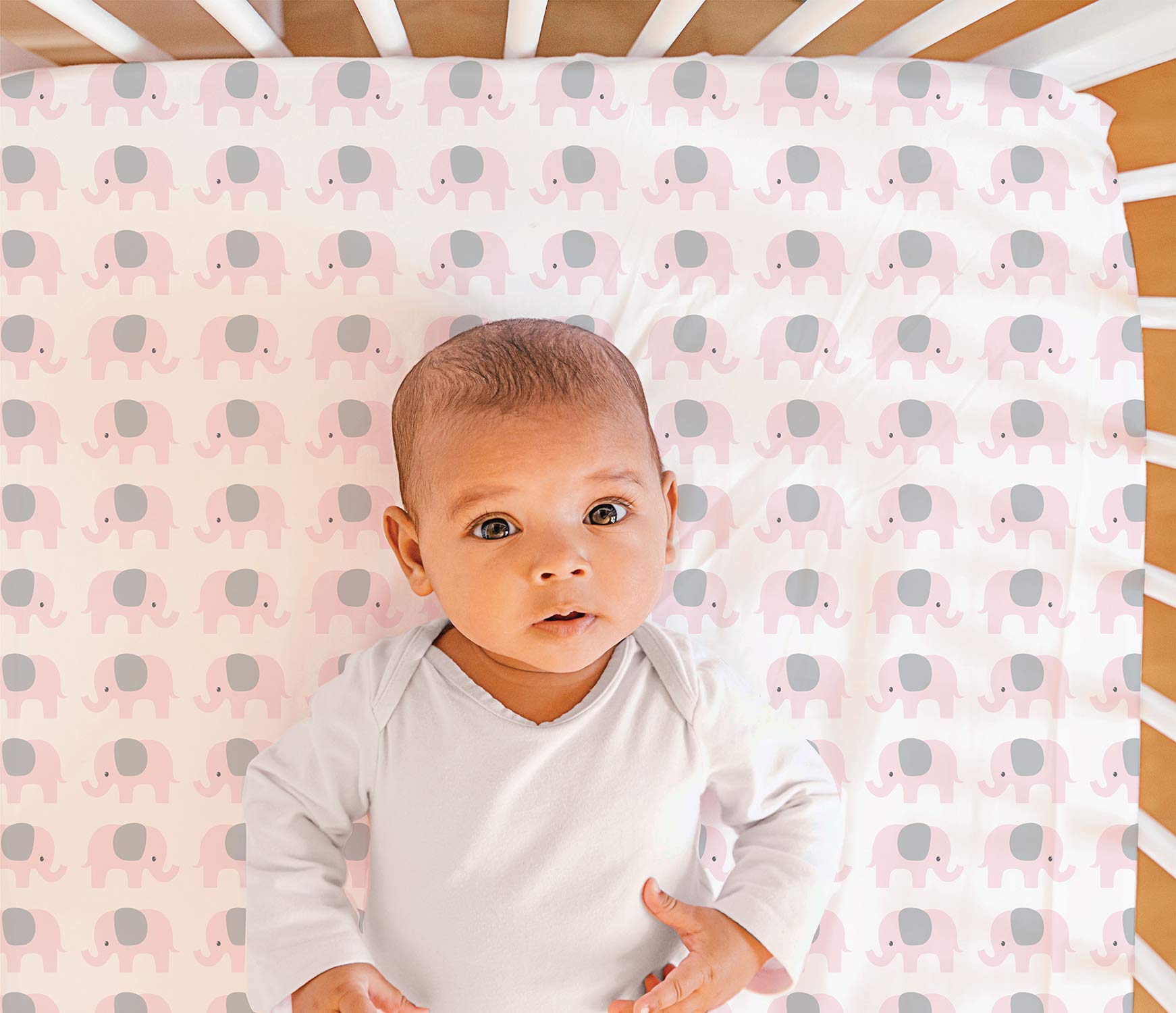The Peanutshell Pink Elephant Crib Sheet and Changing Pad Cover Set - 4 Pieces