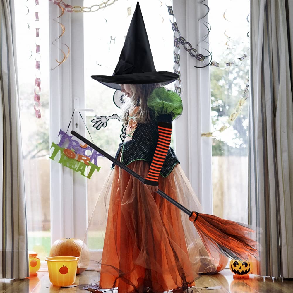 JNYLLN 4Pcs Halloween Witch Broom, Halloween Cosplay Dress Up Costume Halloween Witch Hat Halloween Witch Broomstic Props Cute Witch Broom (Orange)