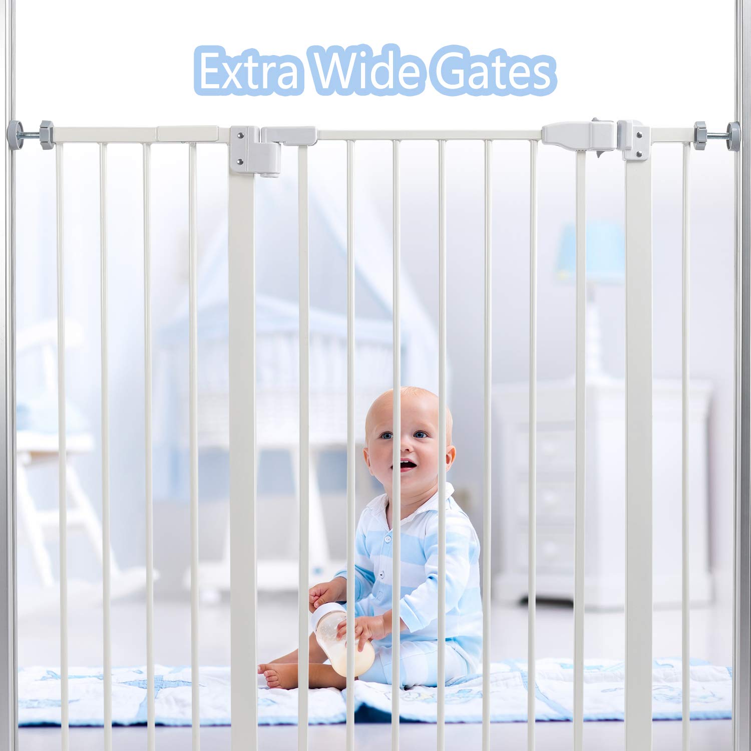 38" Auto Close Baby Gate, Extra Tall Walk Thru Gate Dog Pet Pressure Mount Gate for Stairs,Doorways, Banister,Dual Locking .Includes 6" Extension,36" High