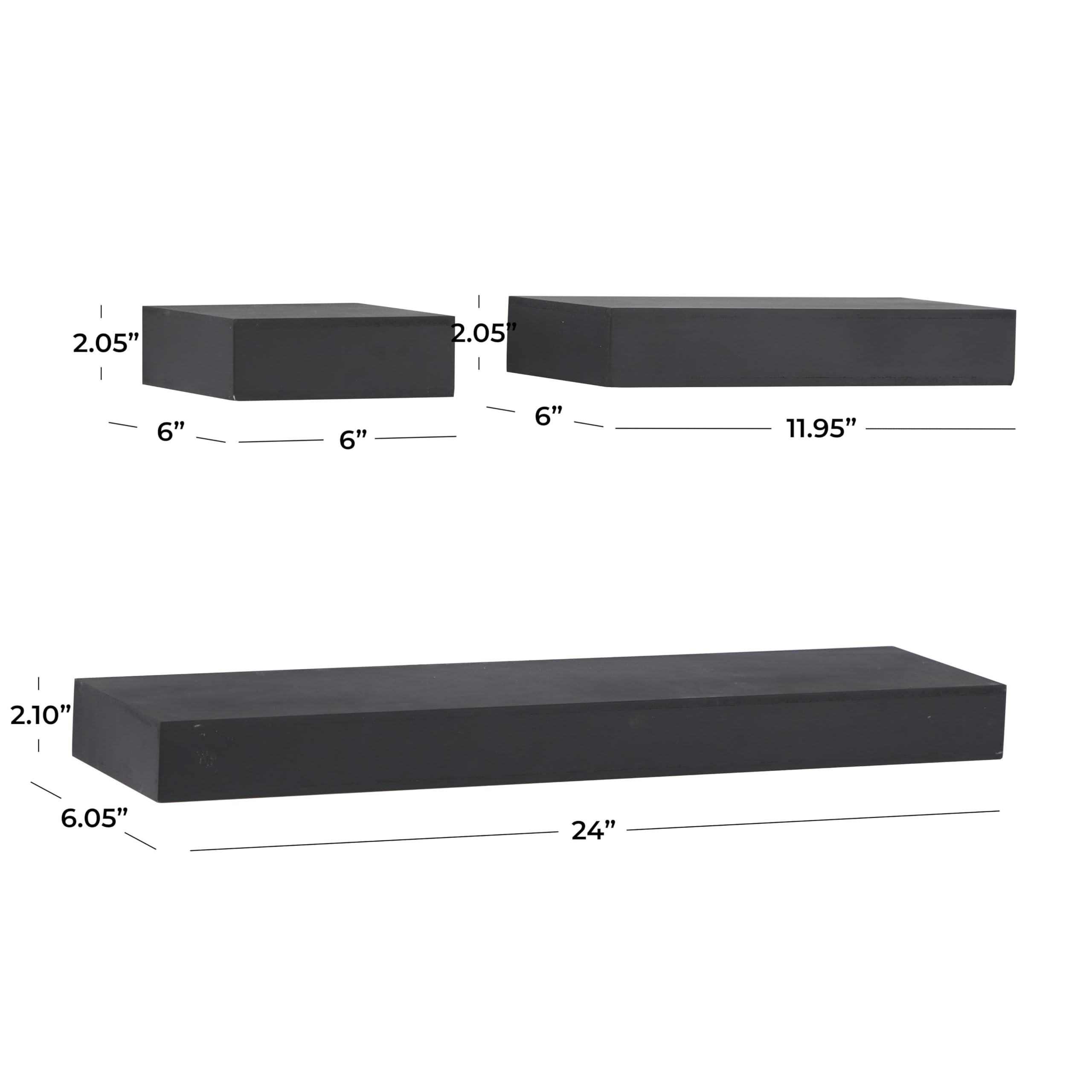 CosmoLiving by Cosmopolitan Wood 3 Shelves Wall Shelf, Set of 3 24", 12", 6"W, Black