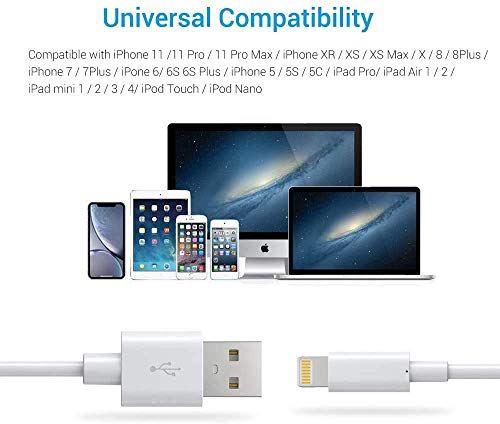 Novtech iPhone Charger Cord -MFi Certified 3Pack 6FT iPhone Cord, 2.4A Fast Charging Cable, USB to Lightning Cable for iPhone 14 Plus 13 12 11 Pro Max Mini SE XR Xs X 8 7 6 6S iPad AirPods, White