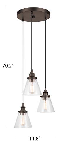 Globe Electric 61038 Jackson 3-Light Pendant, Dark Bronze, Clear Glass Shade, Bulbs Included