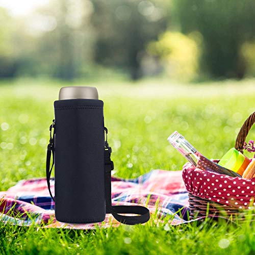 AUPET Water Bottle Carrier,Pure Black 500ML Water Sport Bottle Cover Pouch Insulated Soft Sleeve Holder Case +Shoulder Strap