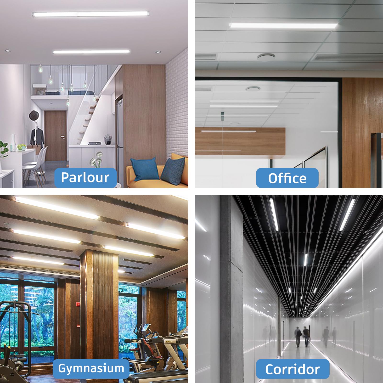 KILIPOL 4FT LED Batten Light, Ceiling Surface Mounted Slim Aluminum LED Tube Lights, 40W 4000K Neutral White for Office, Shop, Garage, Home, 2 Packs