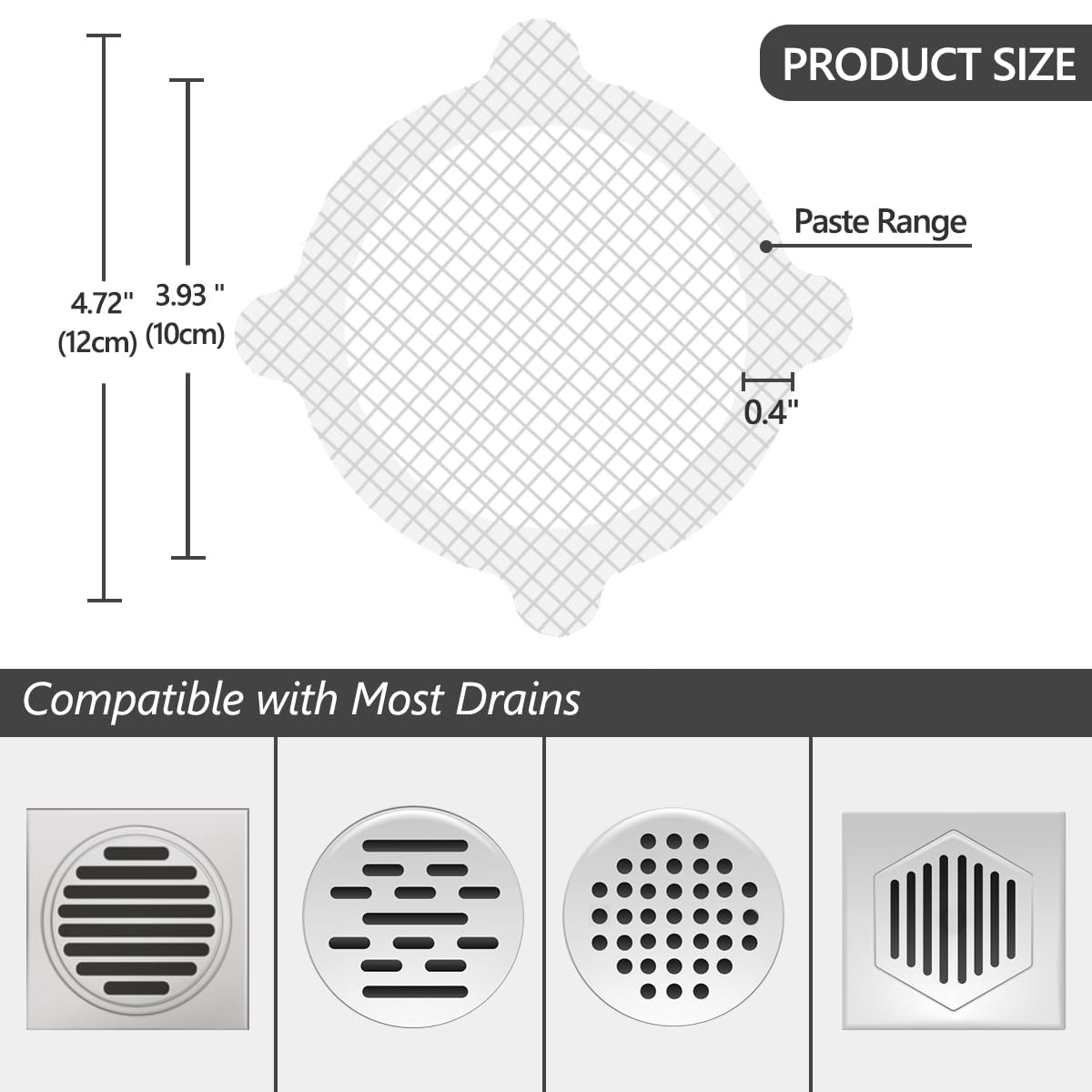 30 Pack Disposable Shower Drain Hair Catcher for Home Drain Protectors, Shower Drain Waterproof Mesh Sticker for Bathroom and Bathtub Drain Covers.