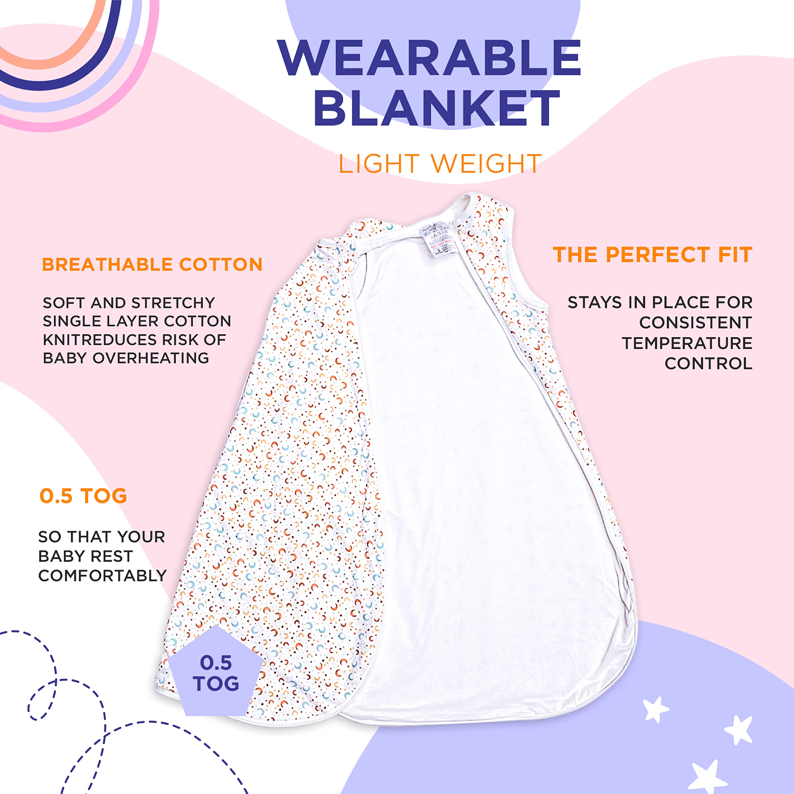 Baby Sleep Sack and Baby Bibs with 100% Cotton Material Toddler Sleeping Sack, Cute and Comfortable Baby Swaddle Sack has Adjustable Length for Infants and Toddlers (White, 6-15 Months)