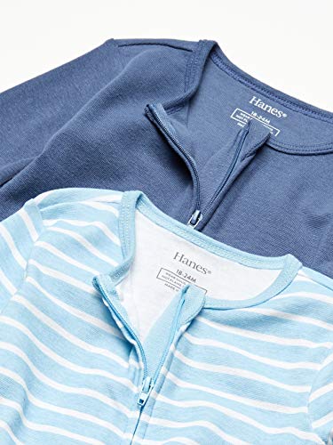 Hanes unisex baby Ultimate Zippin 2 Pack Sleep and Play Suits Layette Set, Blue Stripe, 12-18 Months US