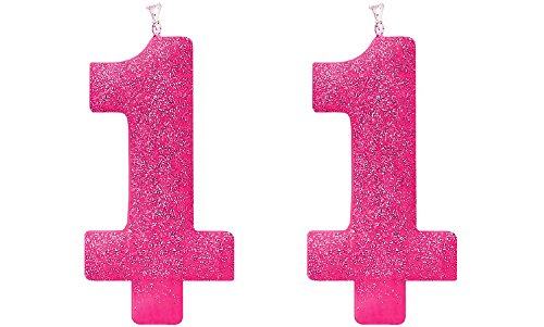 amscan Giant Pink Glitter 1 Candle - First Birthday Cake Topper (2-Pack)