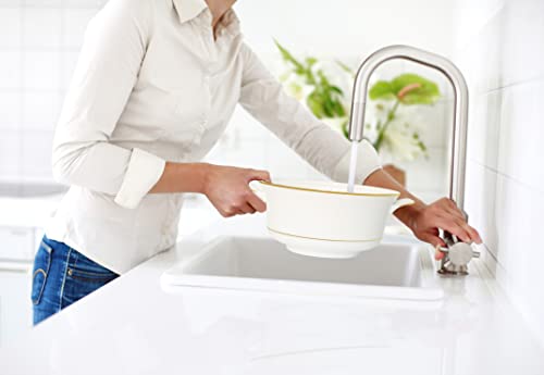 Bone China Soup Tureen with lid, ladle and spoon rest, 2.97QT, Gold Rim, 4PC set, Big Serving Bowl, Elegant Ceramic Porcelain, White, Translucent, Modern, Simple and resistant, Greeting dinnerware
