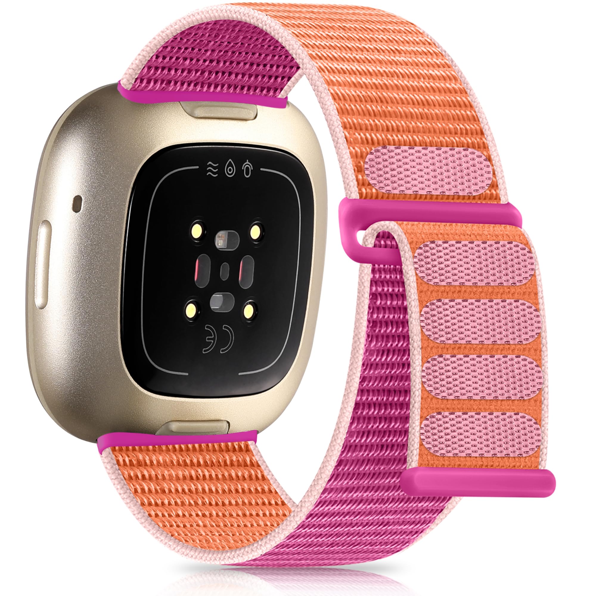 4 Pack Getino Band Compatible with Fitbit Sense & Versa 3 Bands Women Men, Stylish Adjustable Breathable Soft Nylon Sport Loop Replacement Bands for Fitbit Sense/Versa 3 Smart Watch Accessories (5-Smokey Purple/Purple/White/Rose Pink)