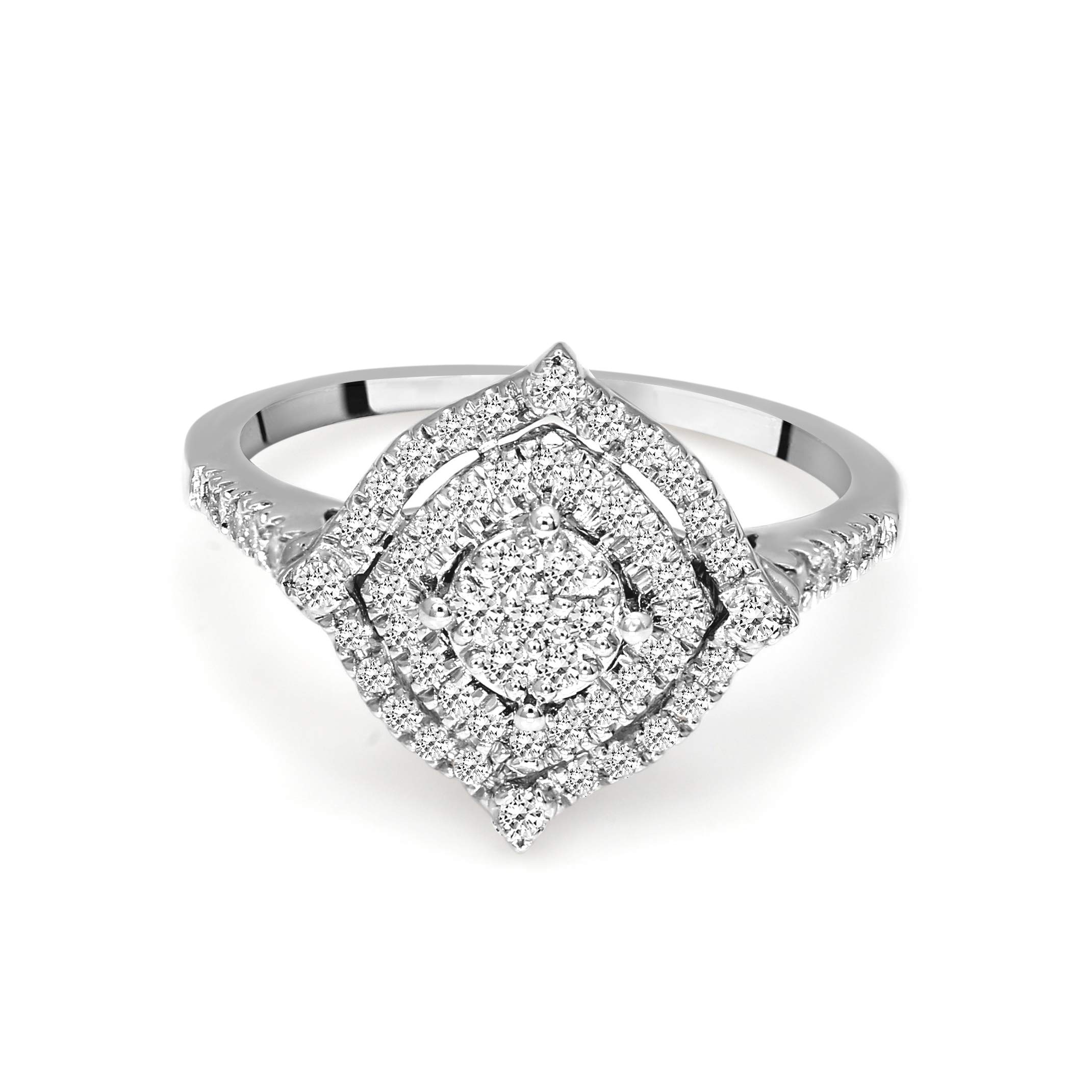 3/8 Carat | 10K White Gold | Lab Grown Cluster Diamond Engagement Ring | Brilliant-Cut Round Shape Diamond | GH-SI1 Quality Friendly Diamonds
