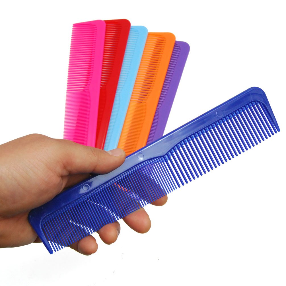 LUXXII 6 Pack - 9" Large Dressing Comb Colorful Styling Essentials Coarse/Fine Barber Comb SET