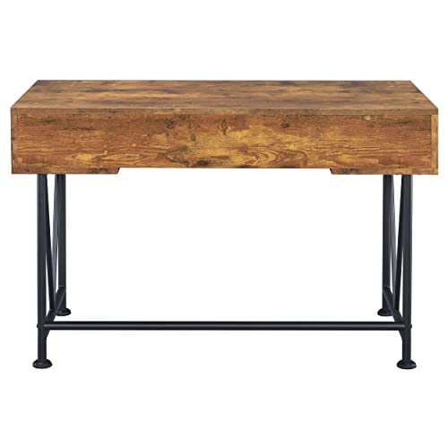 Coaster Furniture Analiese Farmhouse 3 Drawer Home Office Writing Desk Black Metal Base Antique Nutmeg Brown 801541
