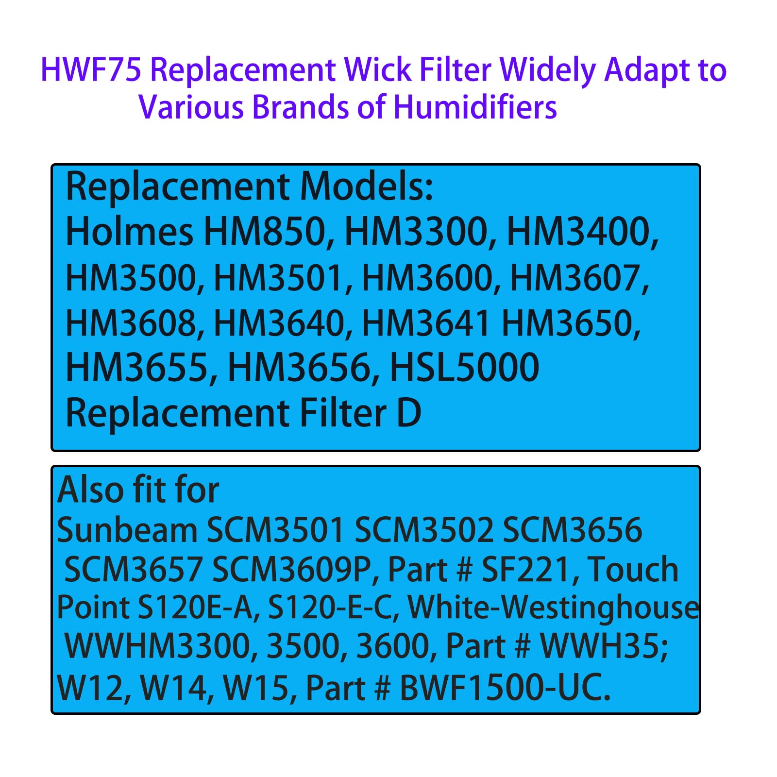 HOMFILBIT HWF75 Replacement Wick Filter Fit for Holmes HWF75 HWF75CS HWF75PDQ-U HF222, Replace Filter D (2 Pack)