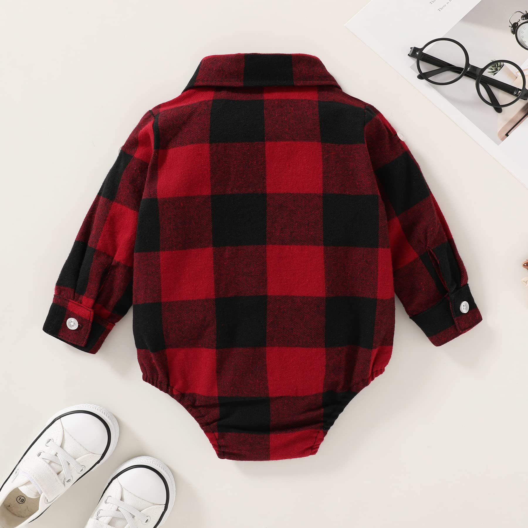 HAPPYMA Newborn Baby Boy Girls Plaid Outfit Flannel Romper Tops Infant Long Sleeve Button Down Plaid Casual Bodysuit Clothes