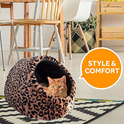 Downtown Pet Supply - Cat Cave Bed - Cute Cat Bed or Kitten Bed - Foldable, Nap Mat with Non-Slip Grip - Warm & Cozy Covered Cat Bed - Beige - 16 in x 14 in x 12 in
