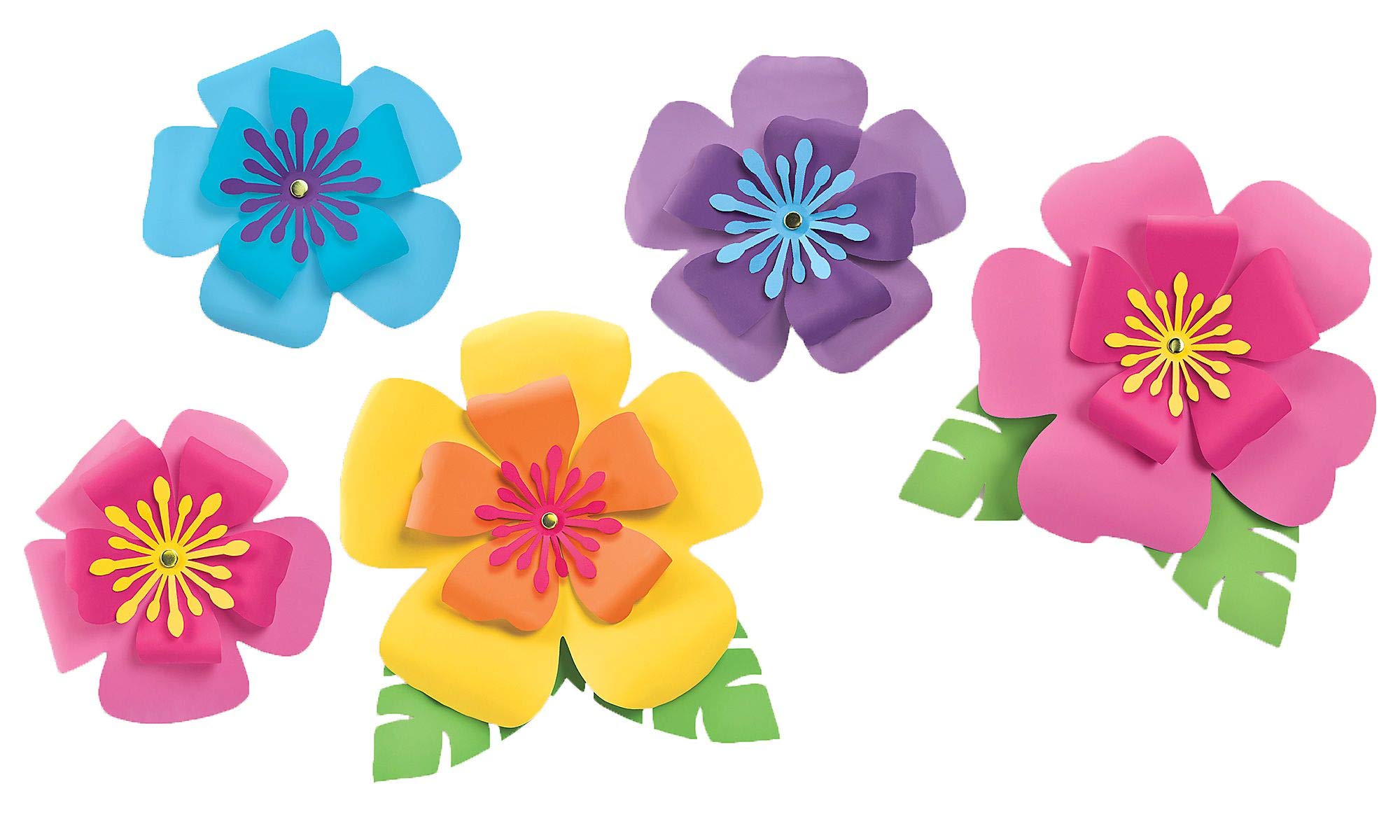 Amscan Party Supplies 42147 Hibiscus Paper Flowers (5 Pcs), Multi Size, Multicolor