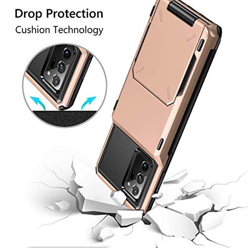 Vofolen for Galaxy Note 20 Ultra Case 5G Wallet 4-Card Flip Cover Credit Card Holder Slot Back Pocket Dual Layer Protective Hybrid Hard Shell Bumper Armor Case for Samsung Note 20 Ultra 6.9 Rose Gold