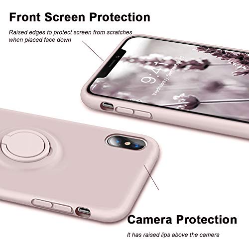 Vooii for iPhone Xs/X Case Kickstand | Baby Grade Liquid Silicone | 10ft Drop Tested Protective, Microfiber Lining Shockproof Full-Body Cover Case for iPhone Xs/X (Sand Pink)