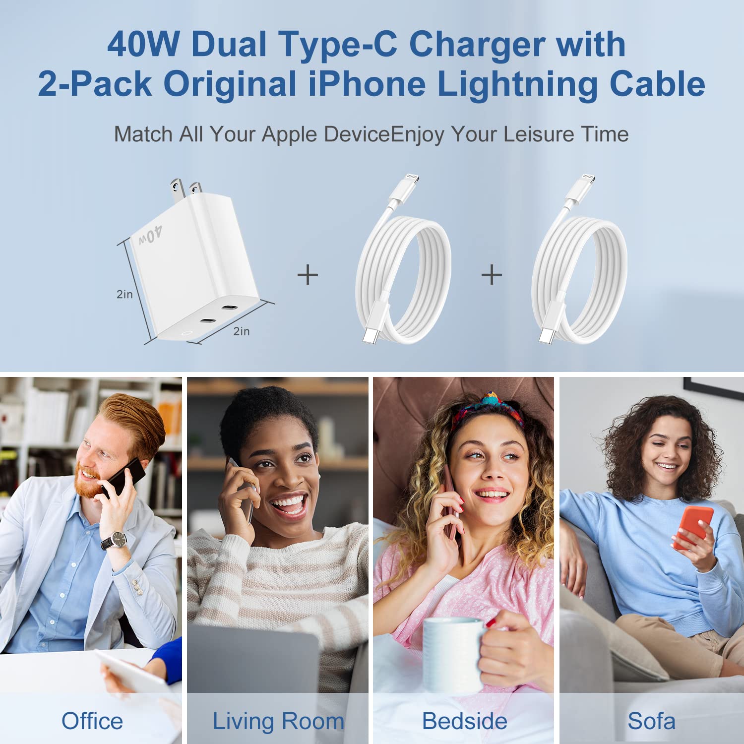 40W Fast Charger for iPhone 16 15 Pro Max Charger Fast Charging,2Pack Dual Port USB C Charging Block with 4Pack 3.3FT USB C to USB-C Charger Cord for iPhone 16 15 Plus/16 15 Pro Max/iPad Pro/Samsung