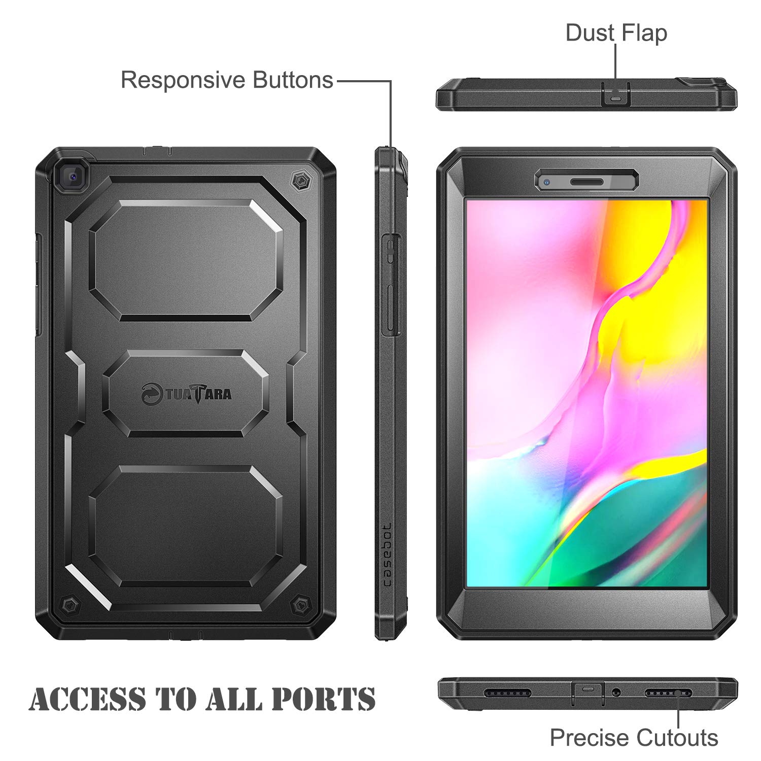 Fintie Shockproof Case for Samsung Galaxy Tab A 8.0 2019 Without S Pen Model (SM-T290 Wi-Fi, SM-T295 LTE), Tuatara Rugged Unibody Hybrid Bumper Cover w/Built-in Screen Protector, Black