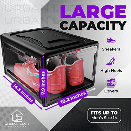 Urban Loft Premium Acrylic Shoe Boxes Stackable,Clear shoe organizer for Closet-Pack Of 1| Large sneaker storage box | Sneaker Clear Shoe Case for Sneakerheads with Drop Lid Shoe Display Case, Black