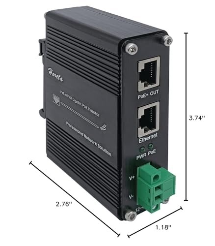 Hardened Industrial Gigabit PoE+ Injector 12-48VDC Input with DIN-Rail and Wall Mount Connecting The IEEE 802.3 af/at PoE Device (30W)