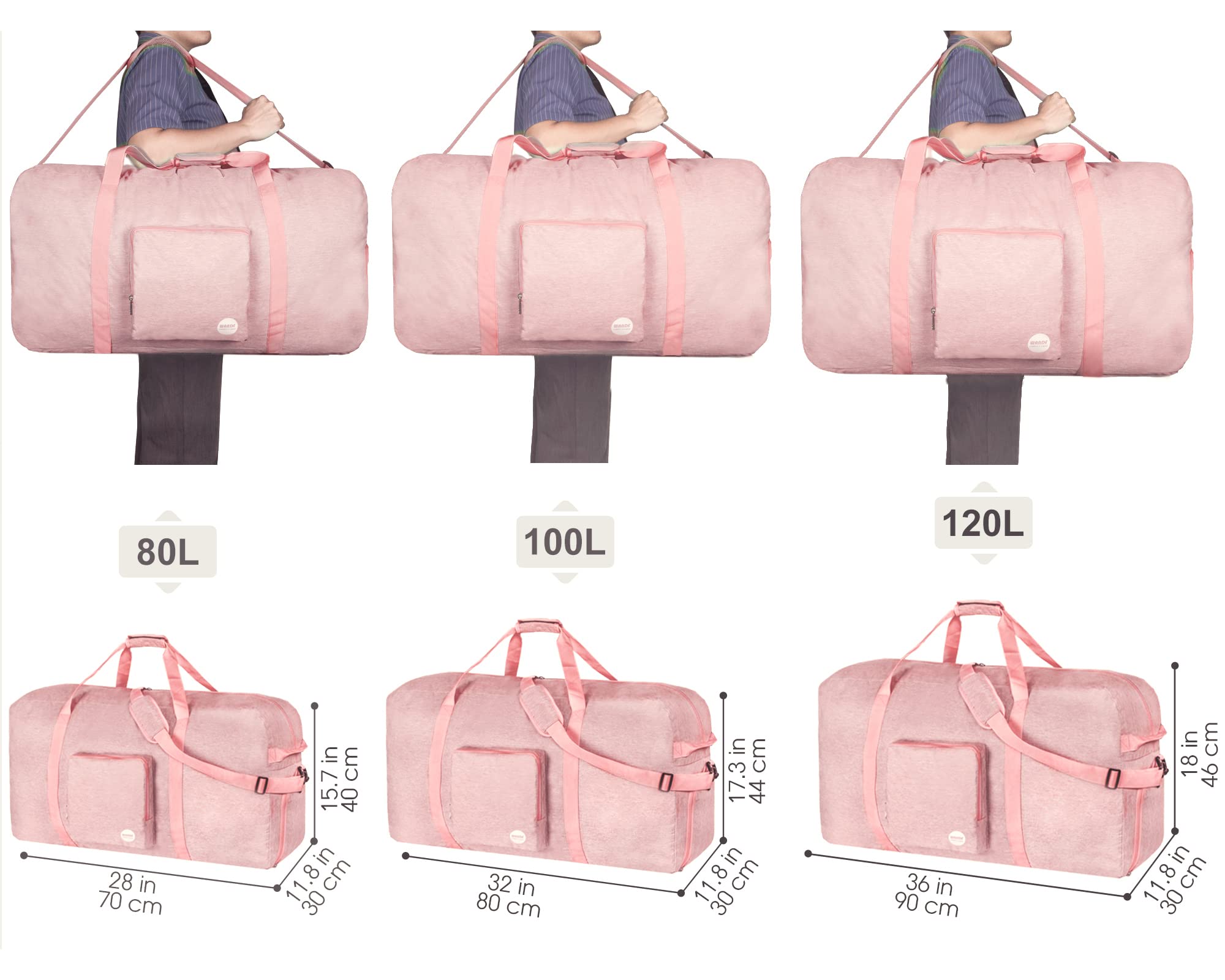 32" Foldable Duffle Bag 100L for Travel Gym Sports Lightweight Luggage Duffel By WANDF (32 inches (100 Liter), Pink Denim 32'')