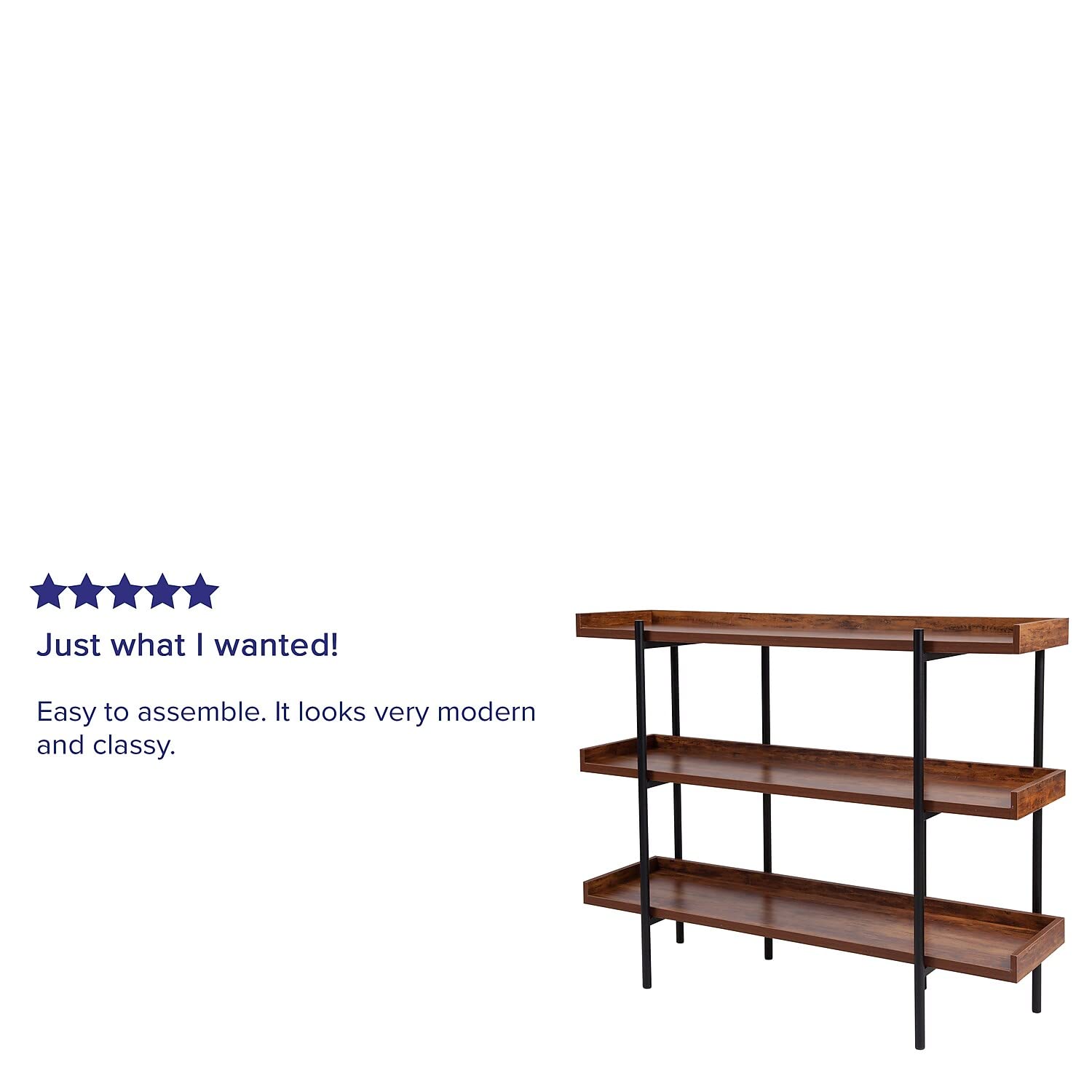 Flash Furniture Mayfair 3 Shelf 35"H Storage Display Unit Bookcase with Black Metal Frame in Rustic Wood Grain Finish
