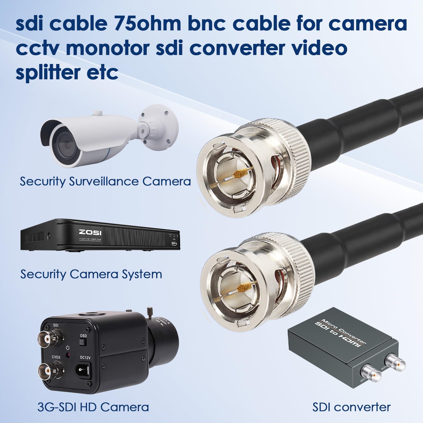 XRDS -RF SDI Cable 25ft, Flexible 3G/6G HD-SDI Cable, 75 Ohm RG179 Extension Cable with Heavy Duty BNC to BNC Male Connector for Surveillance Camera System Cables CCTV/DVR/TV