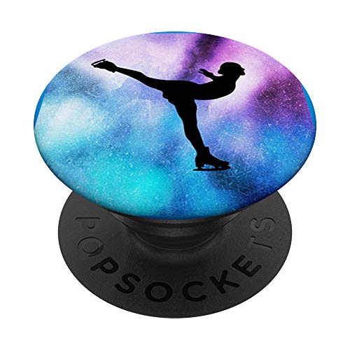 Figure Skater Black Silhouette on Watercolor Background PopSockets PopGrip: Swappable Grip for Phones & Tablets