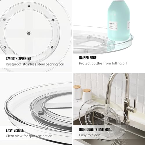 HITISPACE 10.6 Inch Lazy Susan Organizer 2 Pack, Clear Turntable Organizer for Cabinet, Plastic Rotating Spice Rack Pantry Organization and Storage for Kitchen, Bathroom, Countertop, Table, Fridge