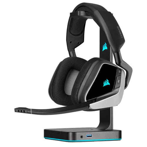 Corsair VOID RGB ELITE Wireless Premium Gaming Headset with 7.1 Surround Sound, Silver Edition (Microfiber Mesh Fabric, Omnidirectional Microphone, Up to 40ft of Range, On-Ear Controls, RGB Lighting)