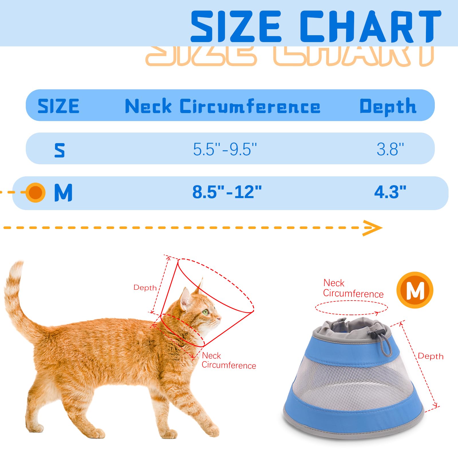 GoGoPaw Cat Cone, Breathable Cat Cone Collar Soft, Adjustable Cat Cone to Stop Licking, Water Resistant Neck Cone for Cats with Air Mesh, Protective Cat Recovery E Collar for Cat Kitten(Blue, M-2