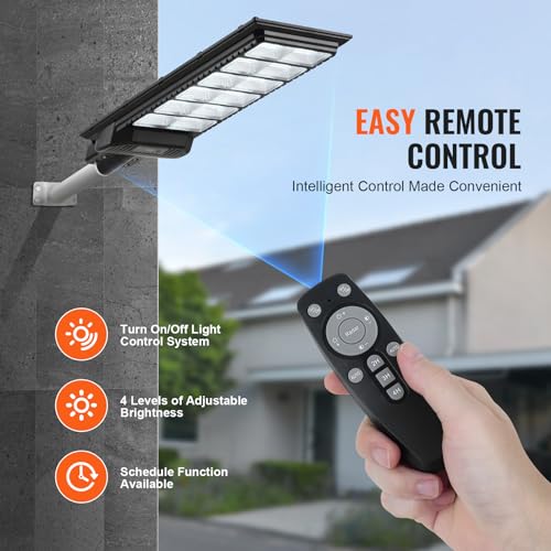 VEVOR 600W Solar Street Light, LED Solar Flood Lights Outdoor 60000lm with Infrared Remote Control, IP66 Waterproof Security Solar Motion Sensor Lamp for Garden Yard Home Path Garage Parking Lot