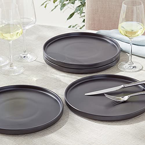 Stone Lain Stoneware Round Dinner Plates Set, 4-Piece, Black Matte