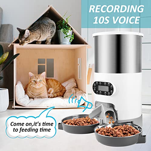 Automatic Cat Feeder, 4.5L Cat Food Dispenser, Timed Small Pet Feeder with 2-Way Splitter & 10s Voice Recorder, Auto Cat Feeder for Cat & Small Dog
