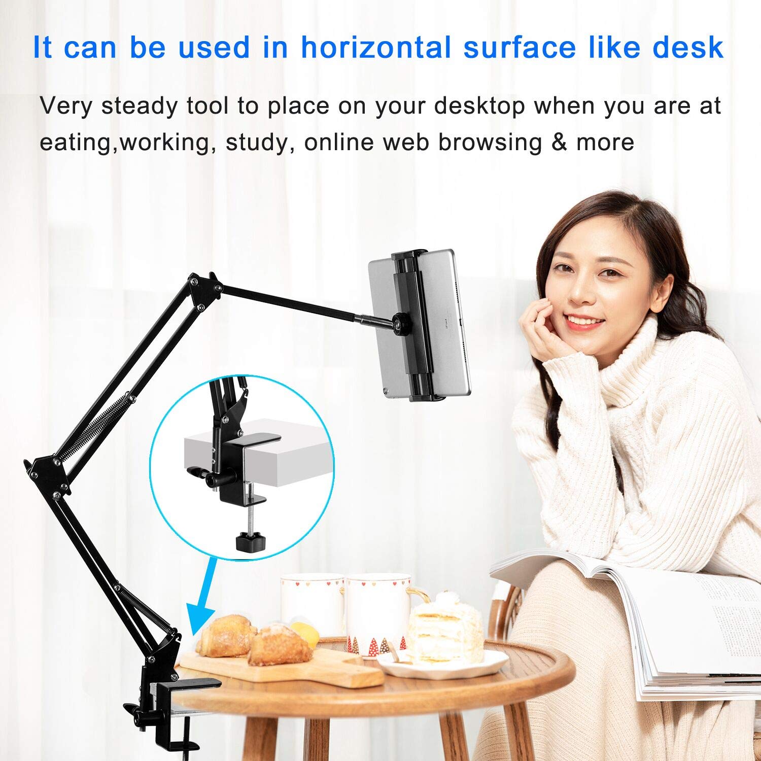 Tablet Stand Adjustable,Foldable Tablet Stand for Bed,Aluminum Universal Flexible Tablet Holder with 360 Degree Rotation Compatible with iPad/iPhoneX/iPad Pro/N-Switch,or Other 4.5~12.9 Inches Devices