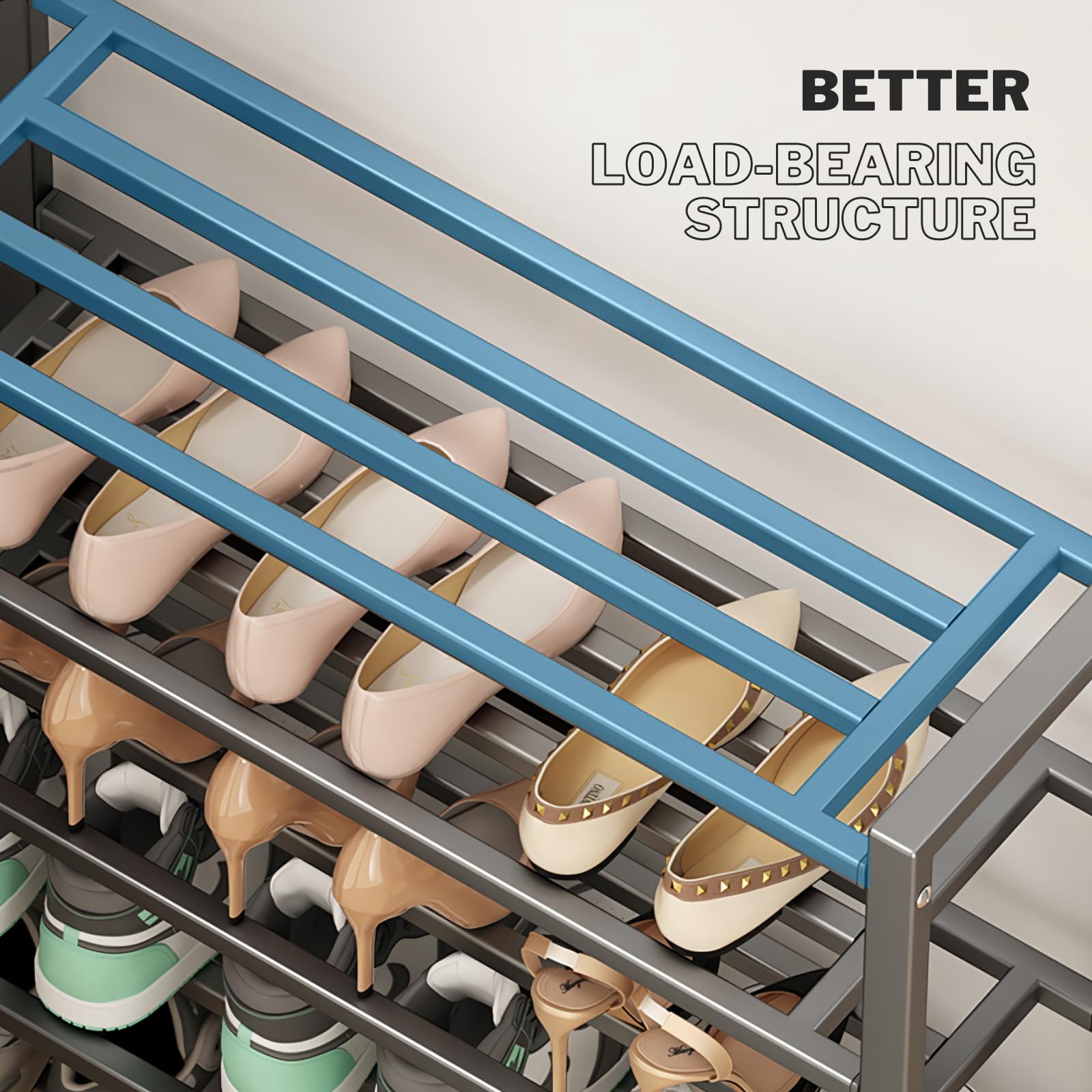 Karakara 3-Tier Metal Shoe Rack Organizer, Durable, Corrosion-Resistant Design for Closet and Garage Storage, Free Standing with Enhanced Stability, Large Capacity (19" W x 15.5" H)