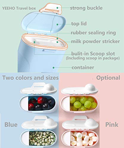 YEEHO Travel Infant Formula Dispenser Box with Scoop, Portable Baby Dry Milk Powder Food Container with Spoon Airtight Storage Easy go Parents Choice Sealed Small Case,Blue
