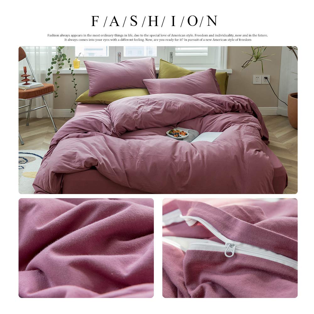 AMWAN Solid Purple Duvet Cover Queen Pale Mauve Solid Color Bedding Set Jersey Knit Cotton Comforter Cover Hotel Quality Solid Purple Comforter Cover for Kids Girl Women 1 Duvet Cover 2 Pillowcases
