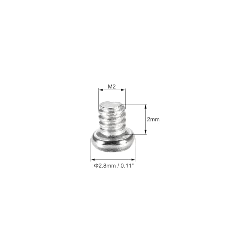 uxcell M2x2mm Phillips Screw Fastener Silver Tone 2.8mm Dia Screw Head for Laptop PC TV Fan Switch 200pcs