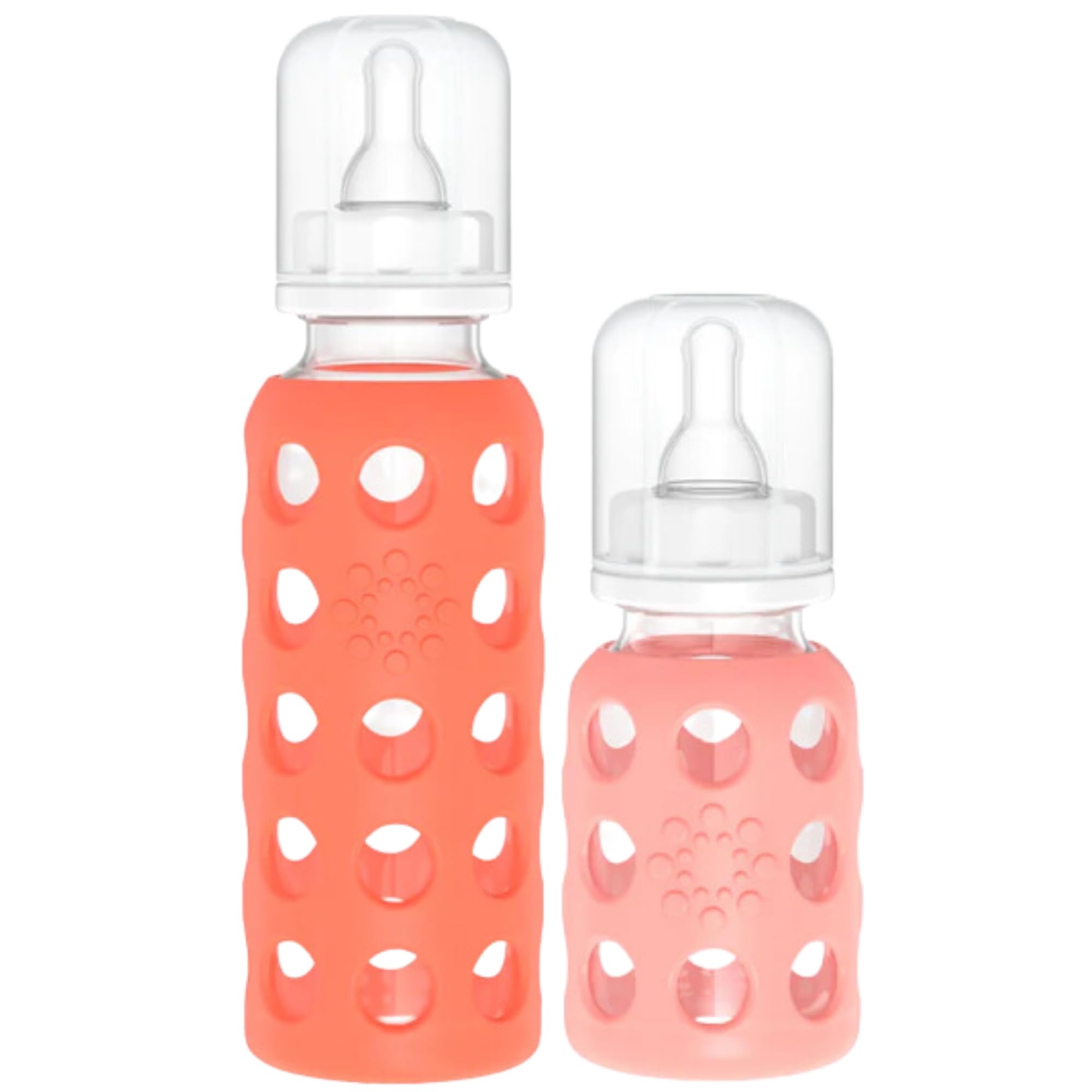 Lifefactory Glass Baby Bottles with Silicone Protection - 2-Pack, 4oz/9oz Bottles, Papaya & Cantaloupe