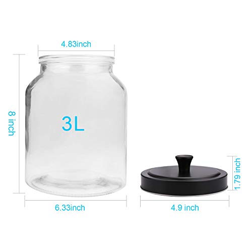 Glass Jars With Sealed Lids,Clear Glass Food Storage Container with Black Brushed Metal lids,100 OZ(Set of 3)